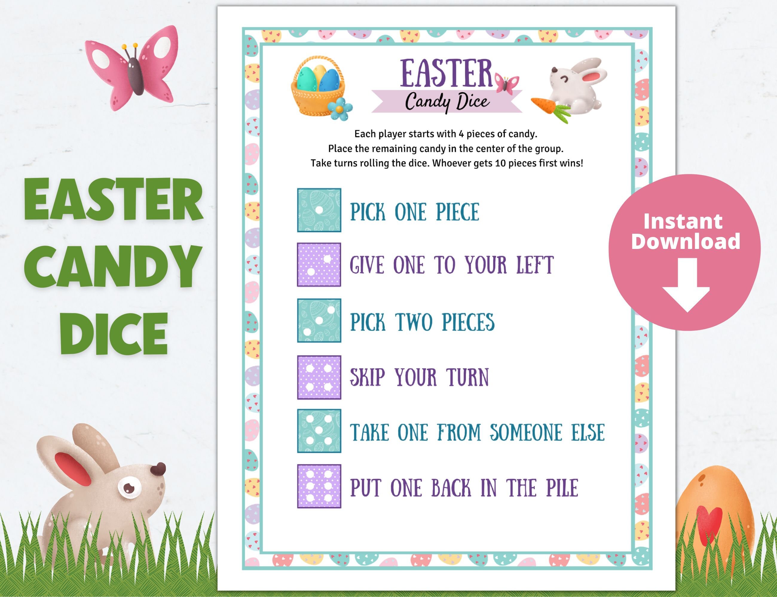 Easter Candy Dice Party Game Printable Easter Game for Kids - Etsy