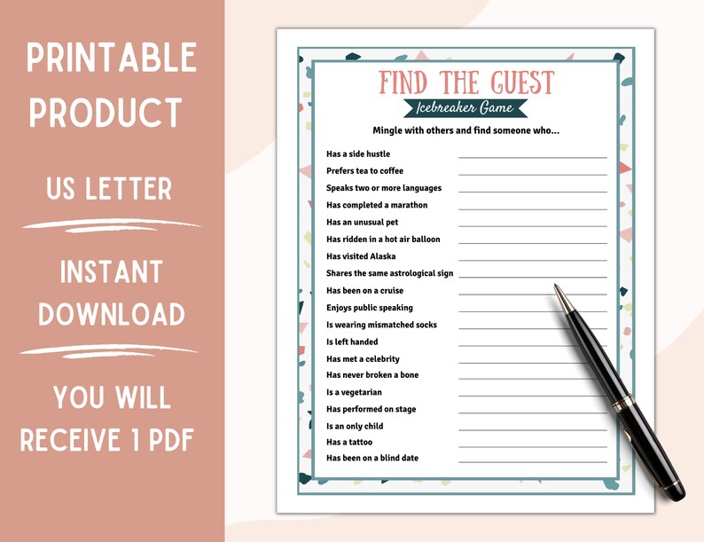 Find the Guest Human Scavenger Hunt | Icebreaker Party Game Printable ...