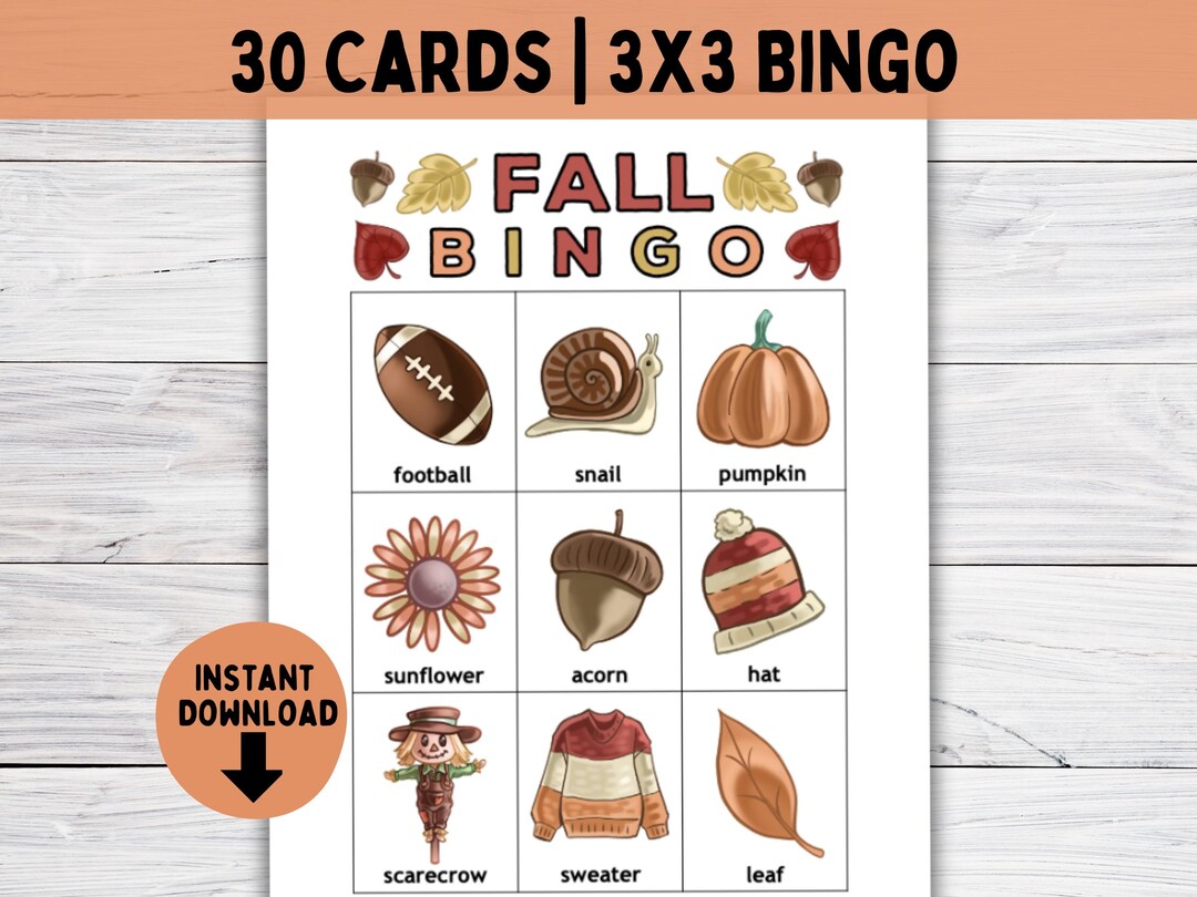 Fall BINGO Card Preschool Activities, Autumn Thanksgiving Printable ...