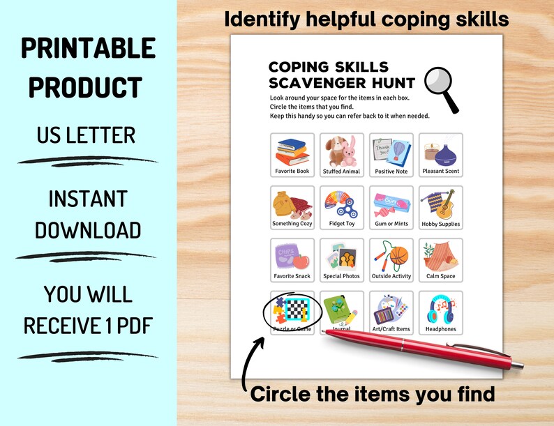 Coping Skills Scavenger Hunt Game for Kids and Teens Printable | Child ...