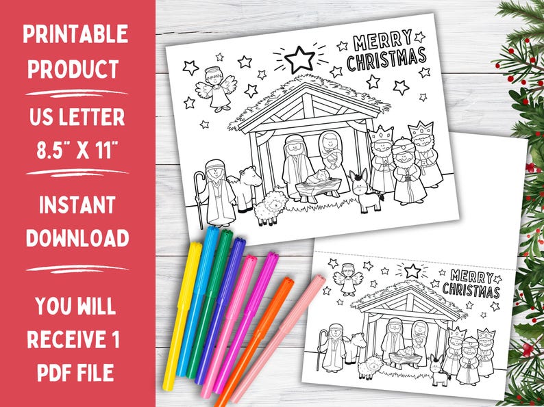 Christmas Nativity Coloring Card Printable | Christian Holiday Party ...