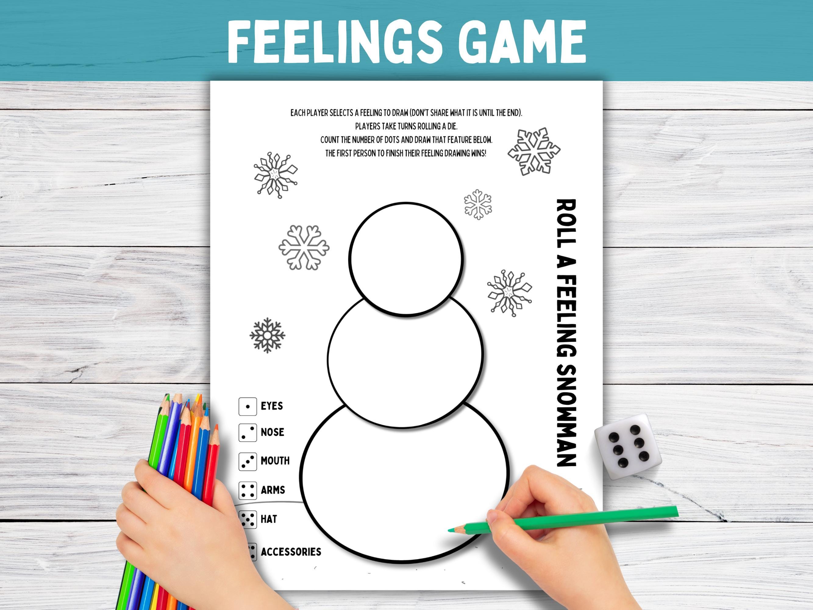 Snowman Feelings Therapy Game for Kids, Dice Emotions Activity, Winter ...