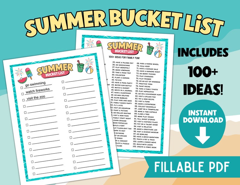 Summer Family Bucket List Fillable Summer Checklist Template - Etsy