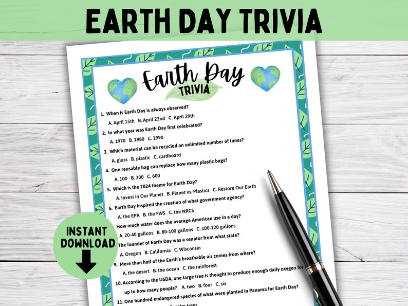 Earth Day Trivia Game | Printable Earth Day Trivia Questions Quiz ...