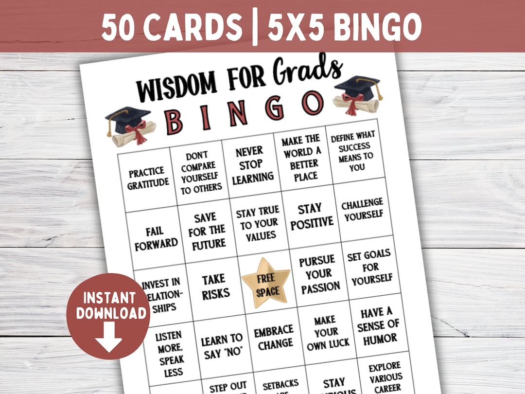 Graduation BINGO Card SET, 50 Cards & Markers, Printable Party Games ...