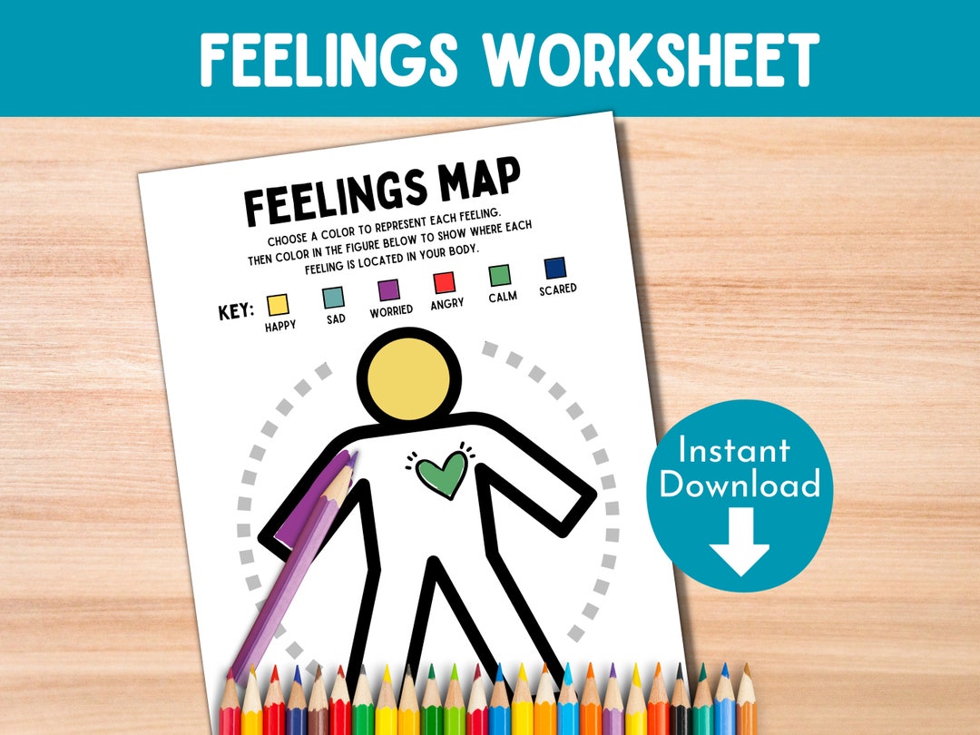 Mental Health Feelings Map Worksheet for Kids| Mapping Emotions on Body ...