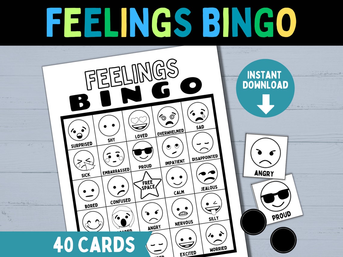 Emotions Feelings BINGO Game for Kids and Teens | Printable Emoji Bingo ...