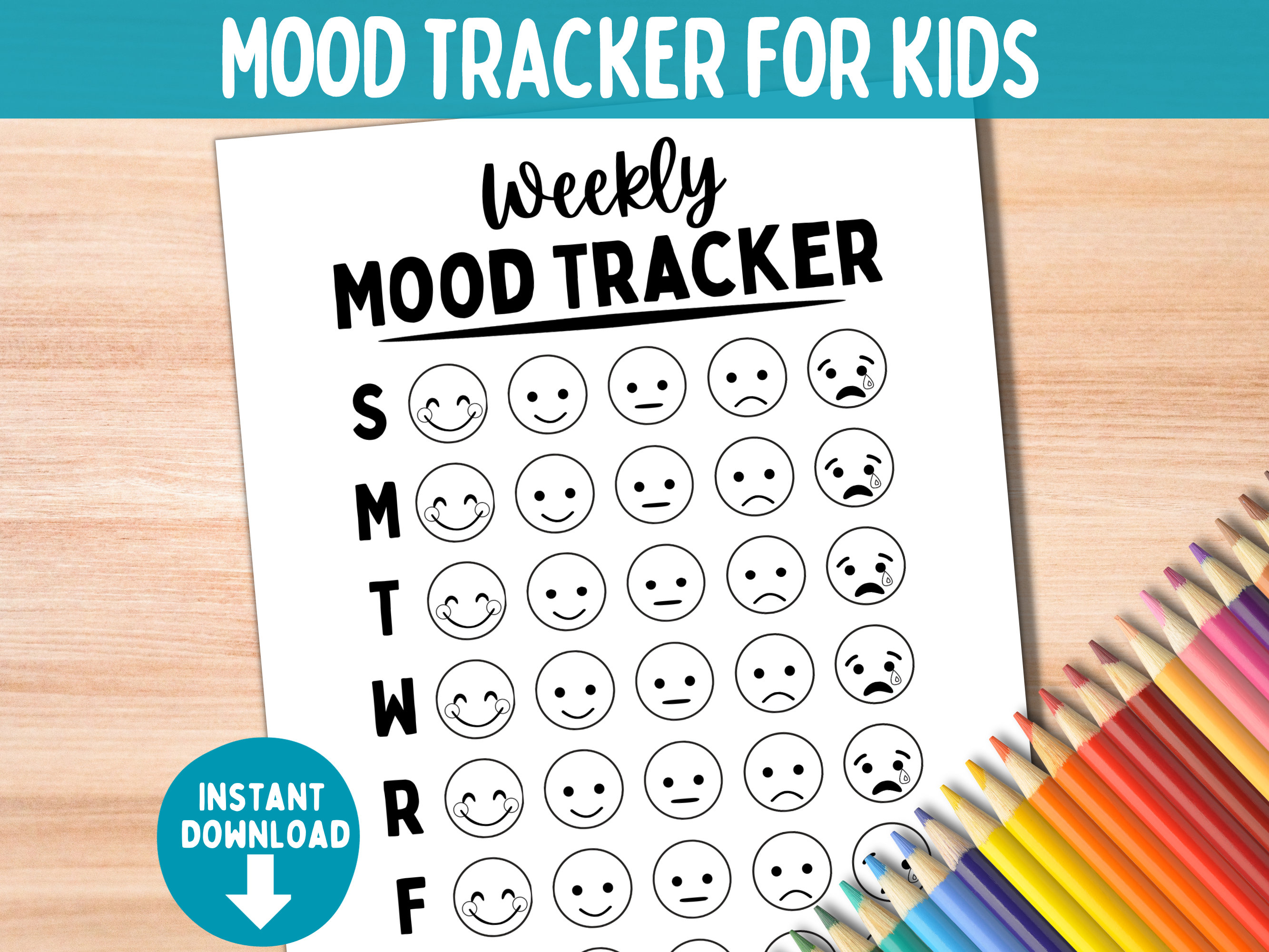 Weekly Mood Tracker for Kids Printable | Feelings Coloring Chart ...