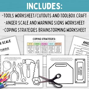 Anger Management Toolbox Worksheet for Kids, Art Play Therapy Coloring ...
