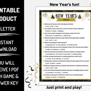 New Year's Trivia Game | New Years Eve Party Printable Games | NYE ...