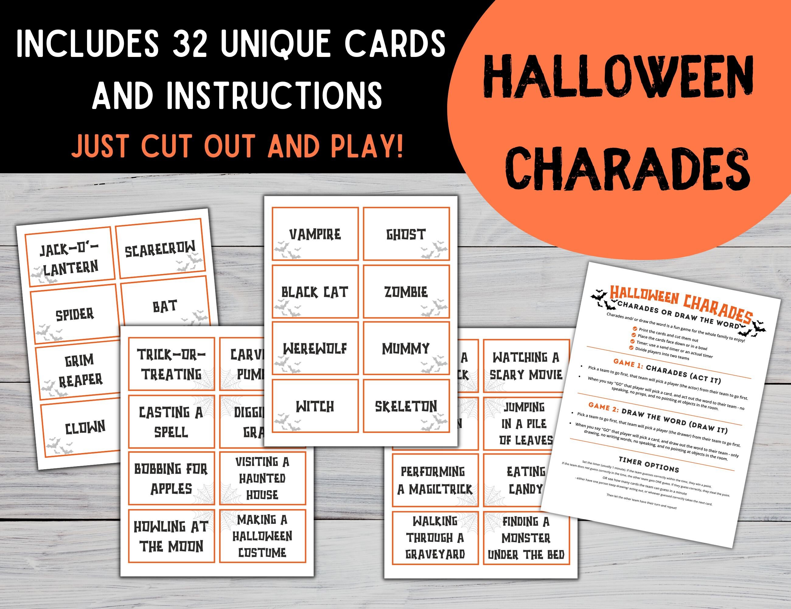 Halloween Charades Printable | Halloween Party Game | Family Game Night ...