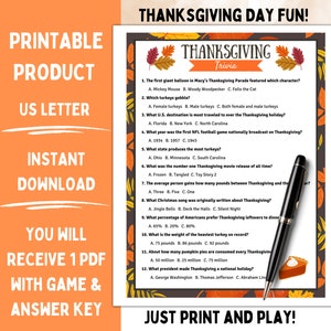 Thanksgiving Trivia Game Multiple Choice With Answer Key Printable ...