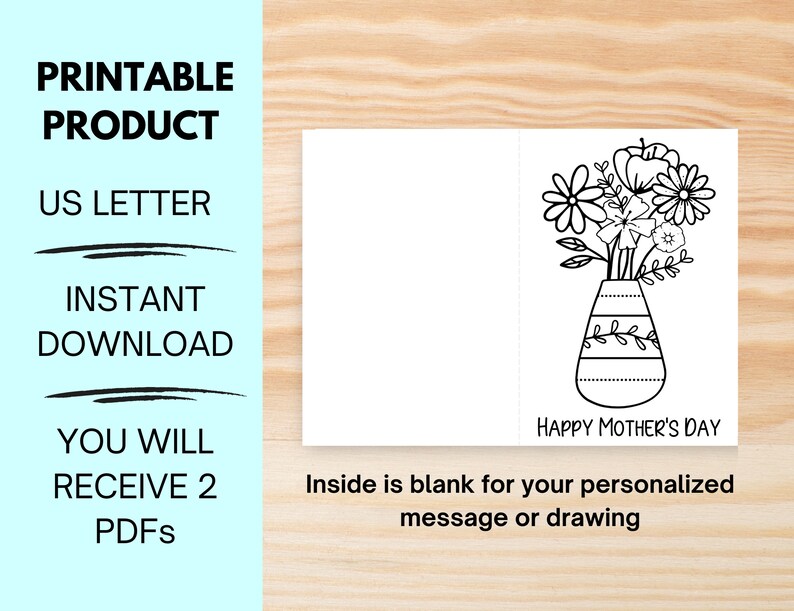 Printable Mother's Day Flower Coloring Card | Kids Art Craft Floral ...