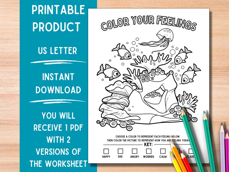 Feelings Emotions Coloring Page for Kids | Art Play Therapy Worksheet ...