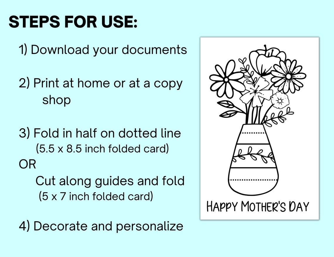 Printable Mother's Day Flower Coloring Card Kids Art Craft Floral ...