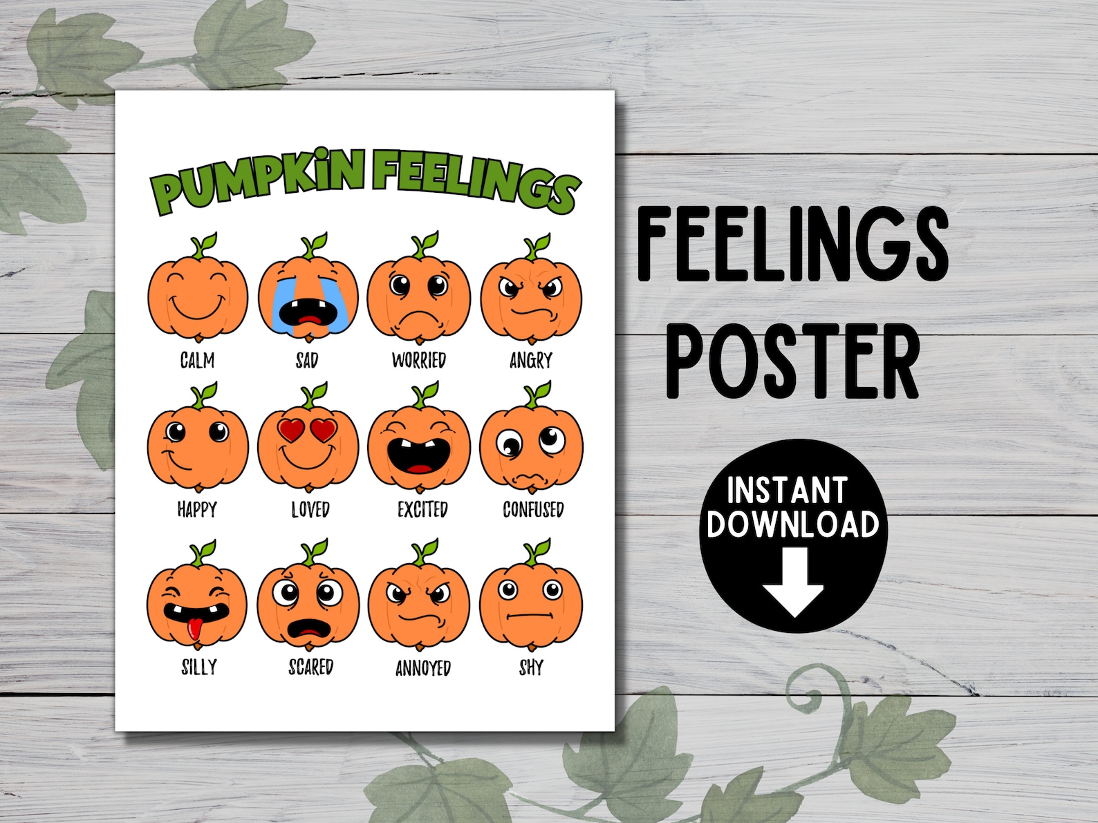 Pumpkin Feelings Chart for Kids | Emotions Poster | Emotional ...