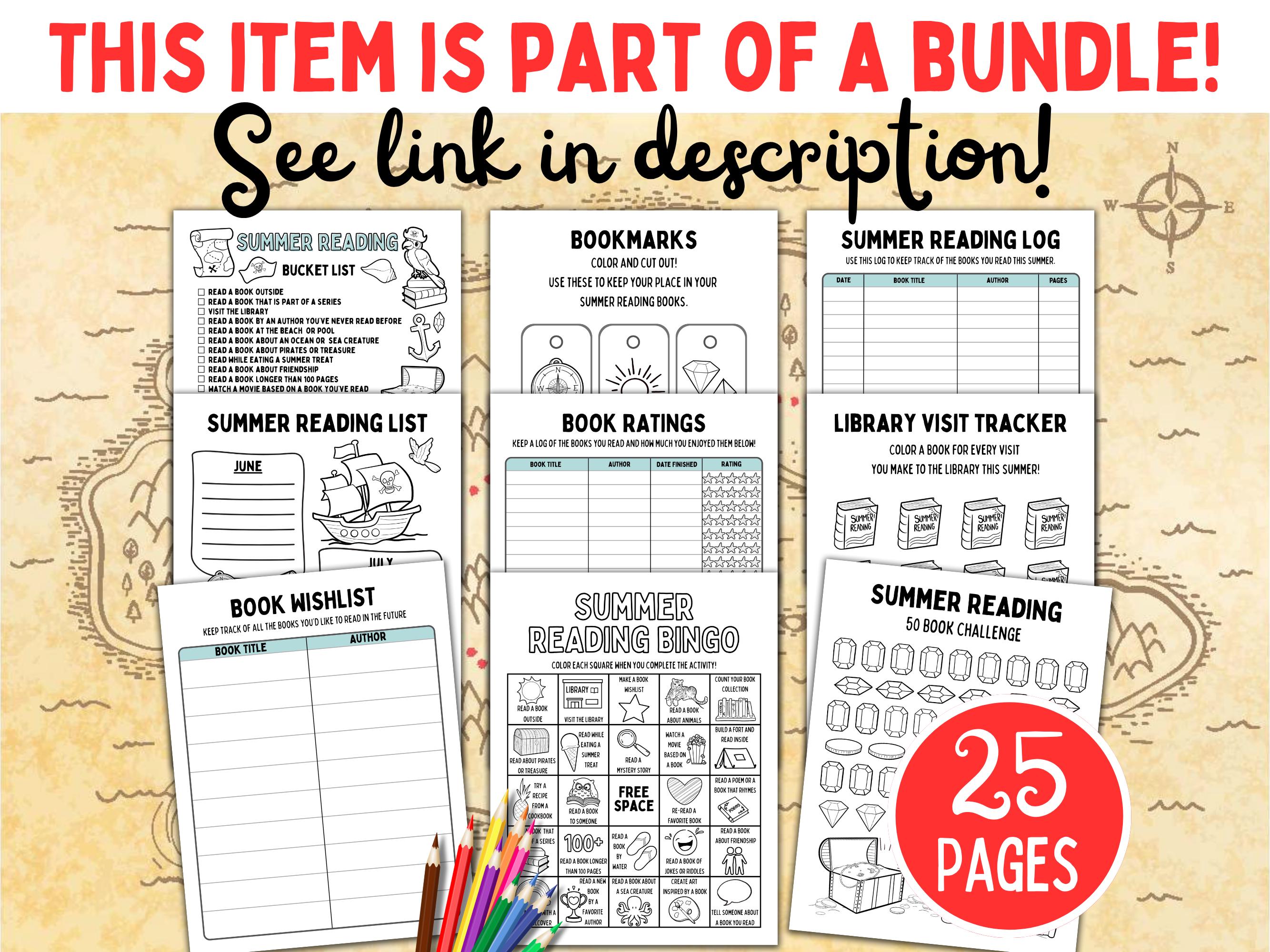 Pirate Reading Tracker for Kids, Treasure Summer Book Log With Coloring ...