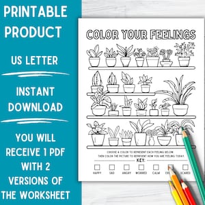 Plants Feelings Coloring Page for Kids, Emotions Check-in Therapy ...