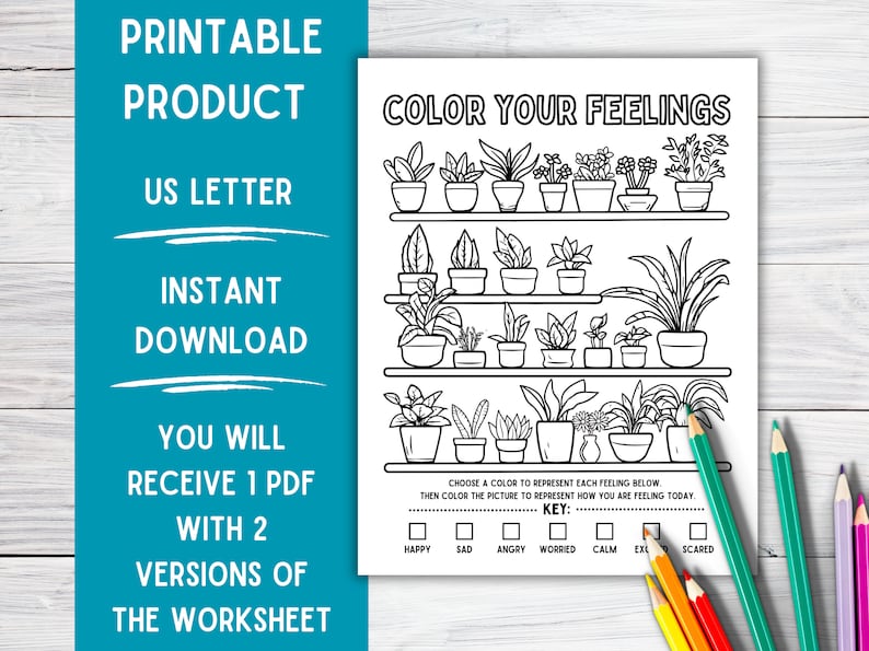 Plants Feelings Coloring Page for Kids, Emotions Check-in Therapy ...