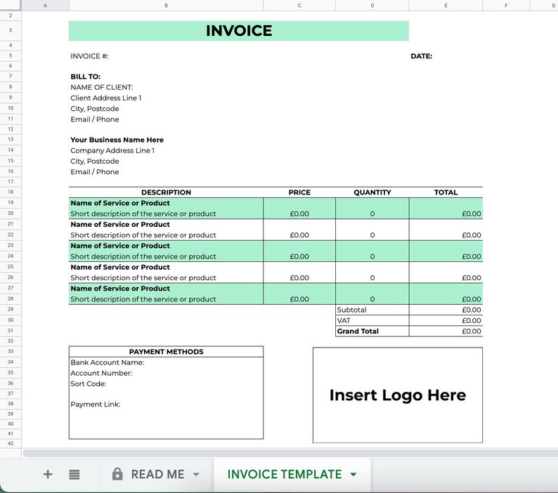 Invoice Template Google Sheets - Etsy