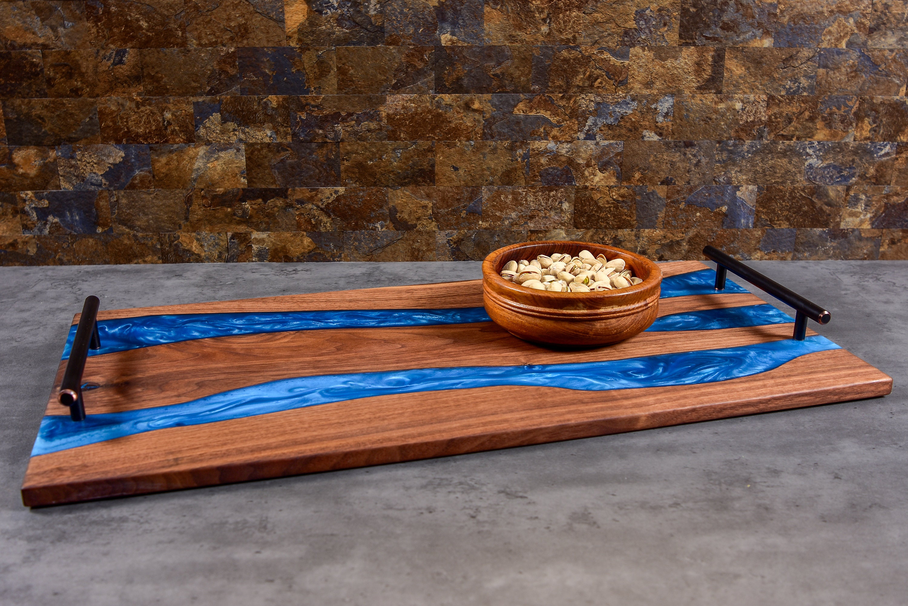 Wood Resin Charcuterie Board With Handles Epoxy Resin Live Edge Cheese ...