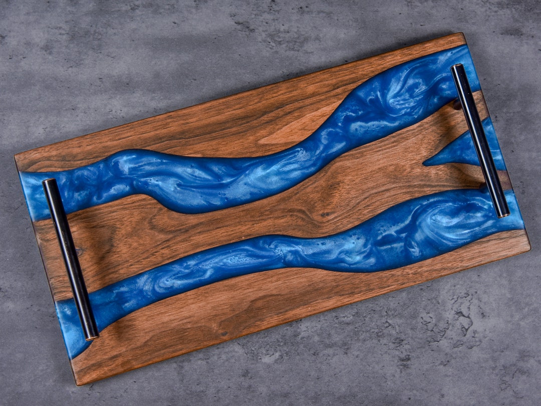 Wood Resin Charcuterie Board With Handles Black Walnut and Epoxy Resin ...
