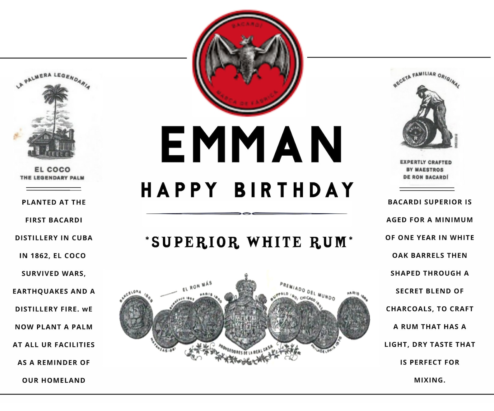 Etiqueta Bacardi personalizada, descarga digital, etiqueta Bacardi ...