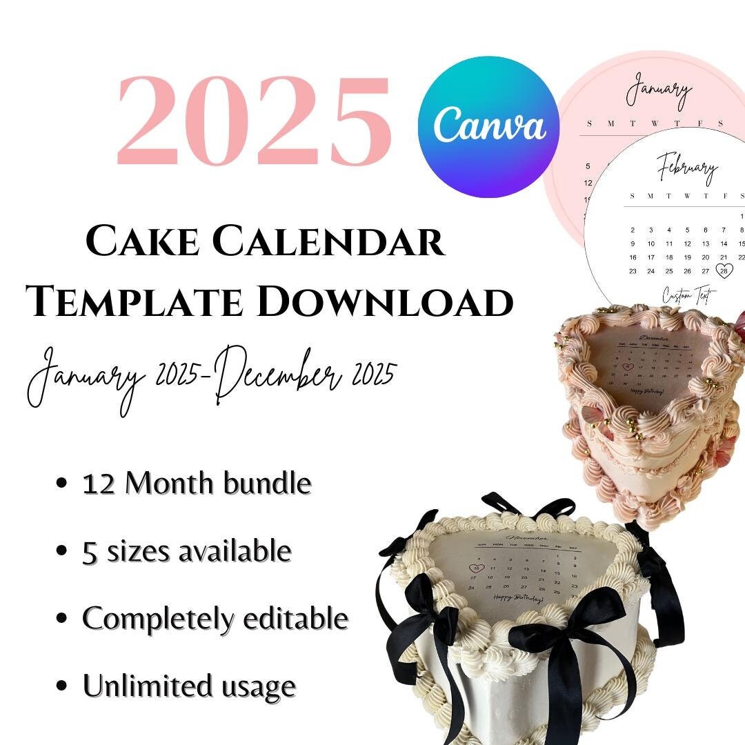 2025 Calendar Cake Topper Package, Burnaway Calendar Cake Topper ...