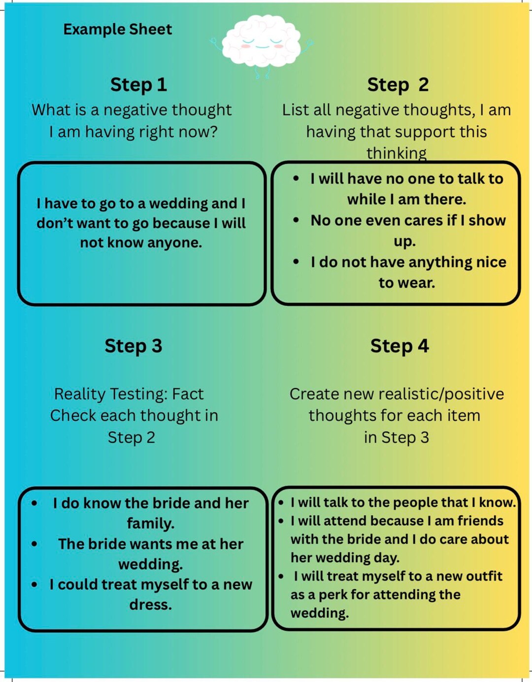 Negative Thought Reframing Worksheet | Printable Self-talk Worksheet ...