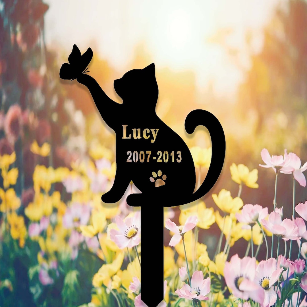 Custom Cat Memorial Stake,metal Cat With Butterfly Garden Stake ...