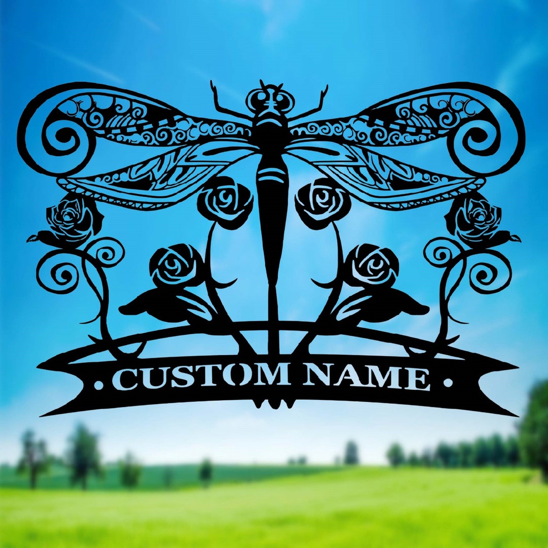 Custom Dragonfly Metal Sign,dragonfly and Flower Metal Wall Art ...