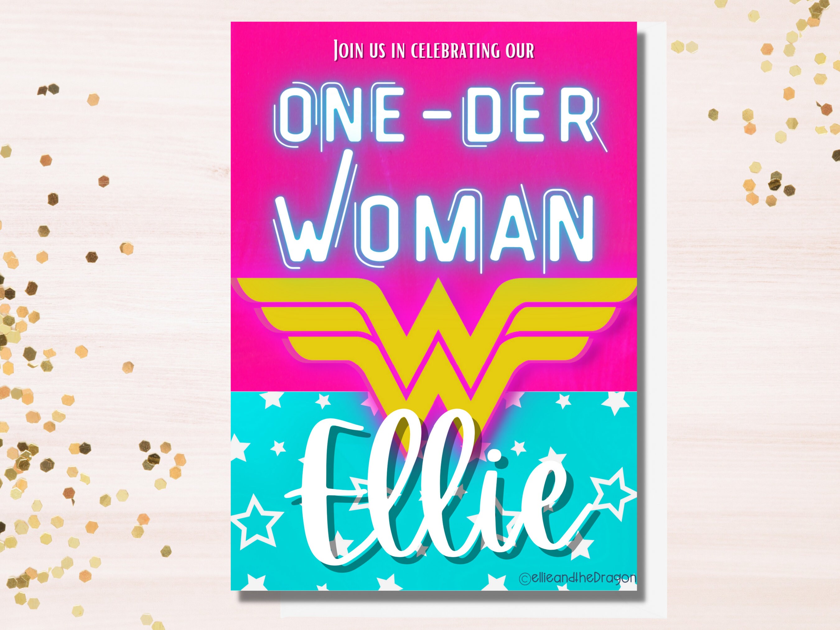 Neon Wonder Woman Birthday Invitation Superhero Party Invite - Etsy