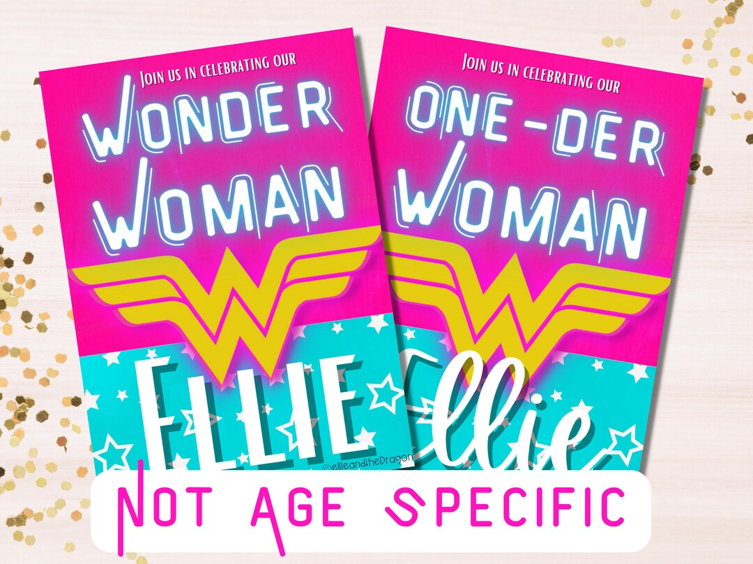 Neon Wonder Woman Birthday Invitation | Superhero Party Invite - Etsy