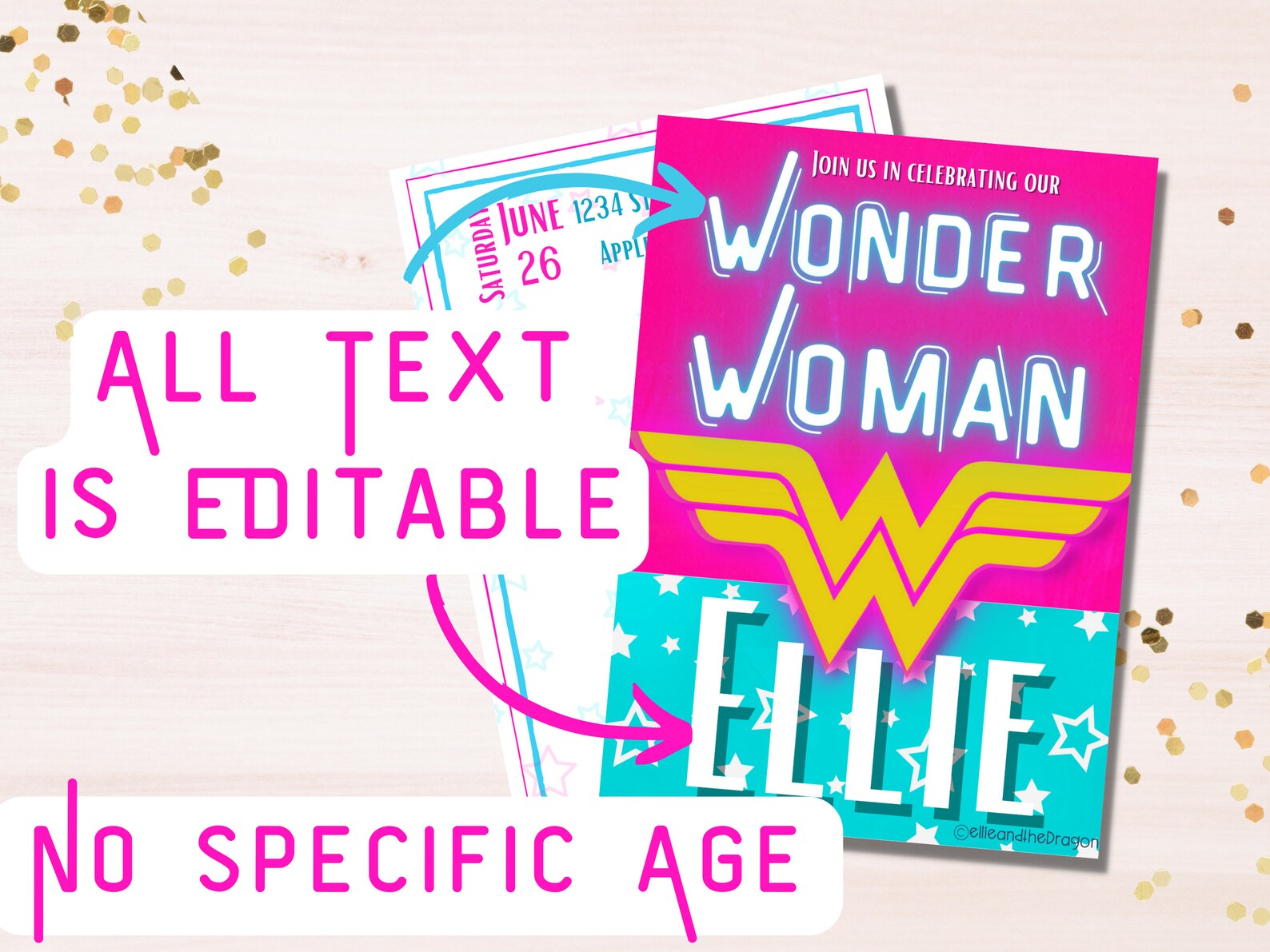 Neon Wonder Woman Birthday Invitation | Superhero Party Invite - Etsy