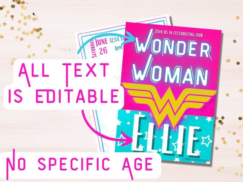 Neon Wonder Woman Birthday Invitation | Superhero Party Invite - Etsy
