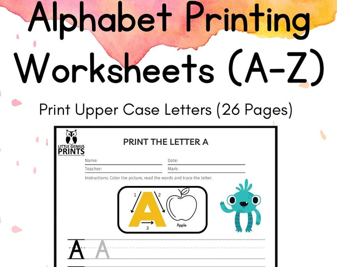 Alphabet Writing Practice Worksheets Bundle A-Z, Print Trace, Upper ...