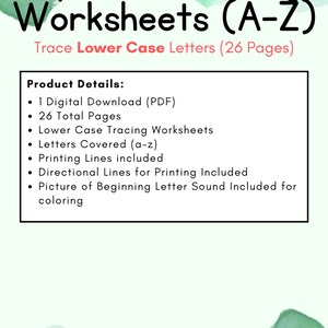 Alphabet Tracing Practice Worksheets (A-Z) Lower Case Letters, Print ...