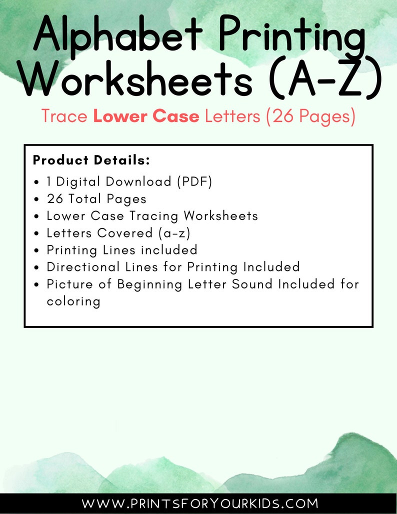 Alphabet Tracing Practice Worksheets (A-Z) Lower Case Letters, Print ...