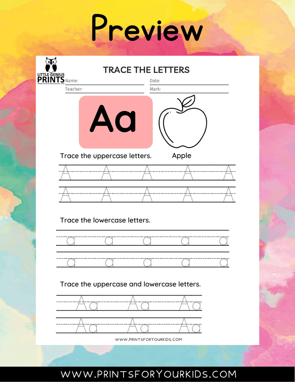 Alphabet Tracing Worksheets Package, Printable Phonics Literacy, ABC ...