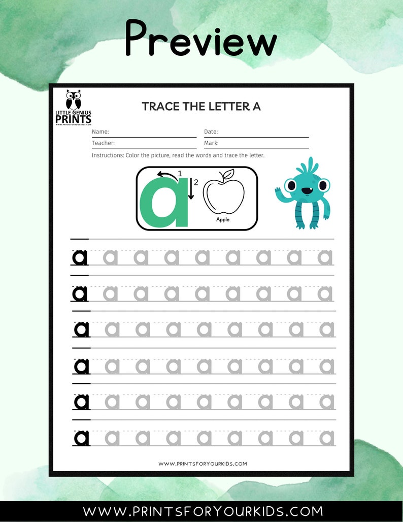 Alphabet Tracing Practice Worksheets (A-Z) Lower Case Letters, Print ...