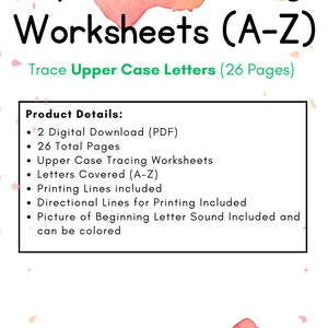 Alphabet Tracing Practice Worksheets (A-Z) Upper Case Letters, Print ...