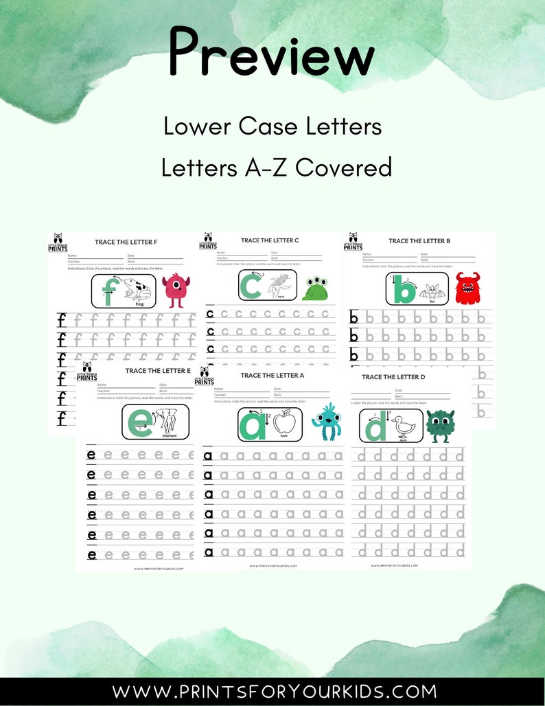 Alphabet Tracing Practice Worksheets (A-Z) Lower Case Letters, Print ...