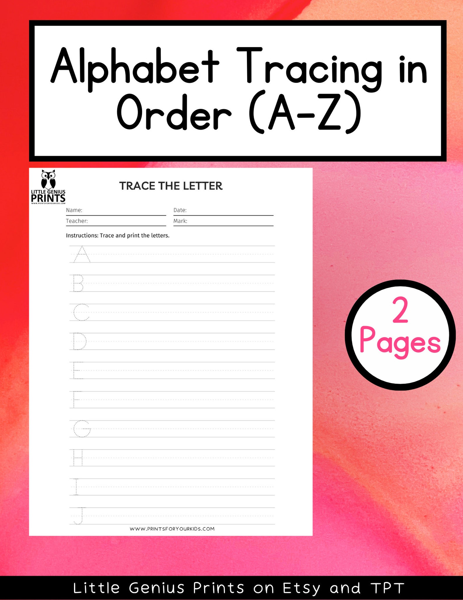 Alphabet Writing Practice Worksheets Bundle A-Z, Print Trace, Upper ...