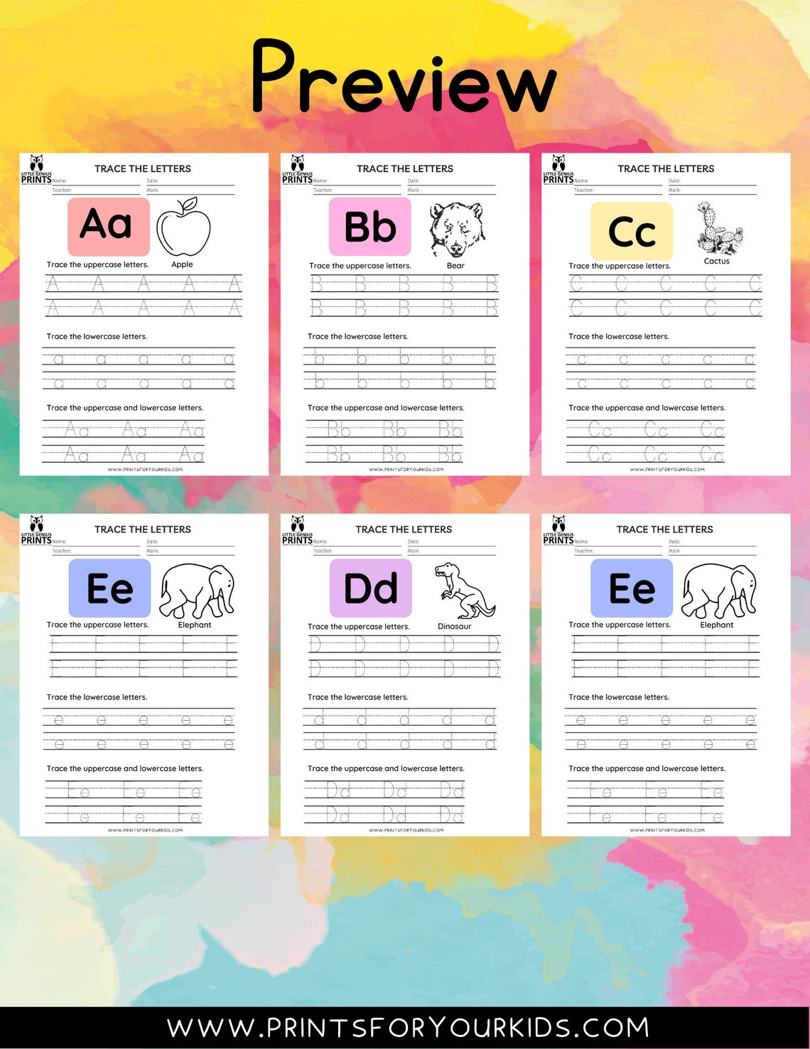 Alphabet Tracing Worksheets Package, Printable Phonics Literacy, ABC ...