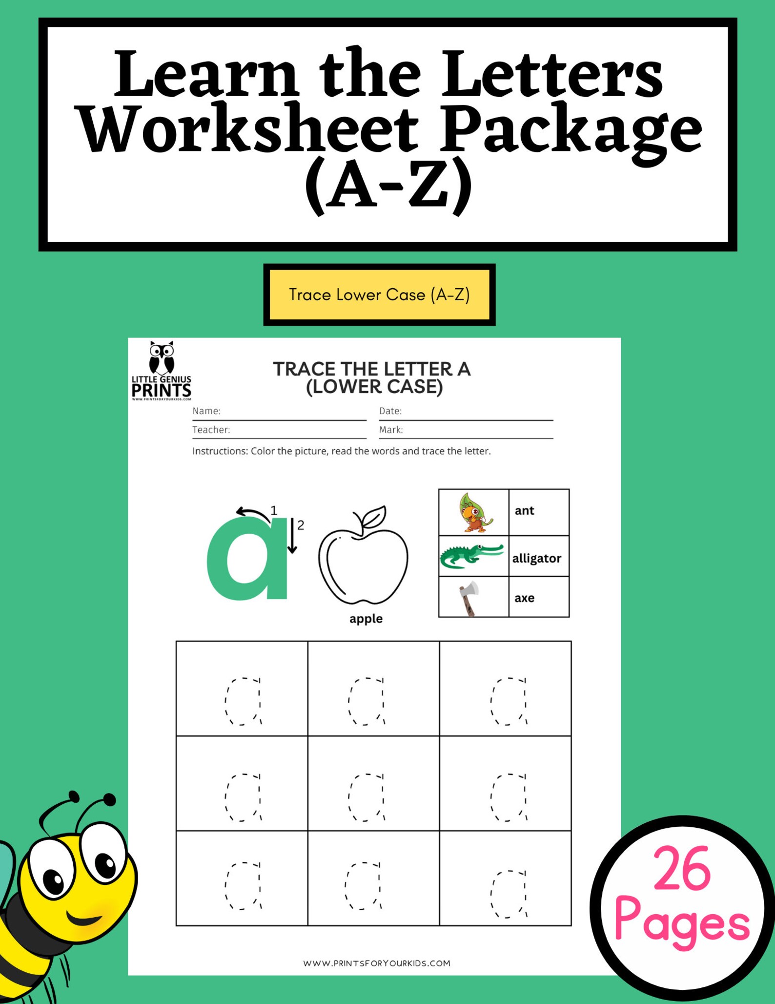 Learn the Letters, Alphabet Worksheets Package, 26 Printables A-Z, ABC ...