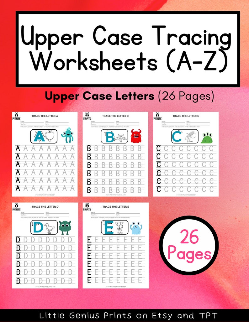Alphabet Writing Practice Worksheets Bundle A-Z, Print Trace, Upper ...