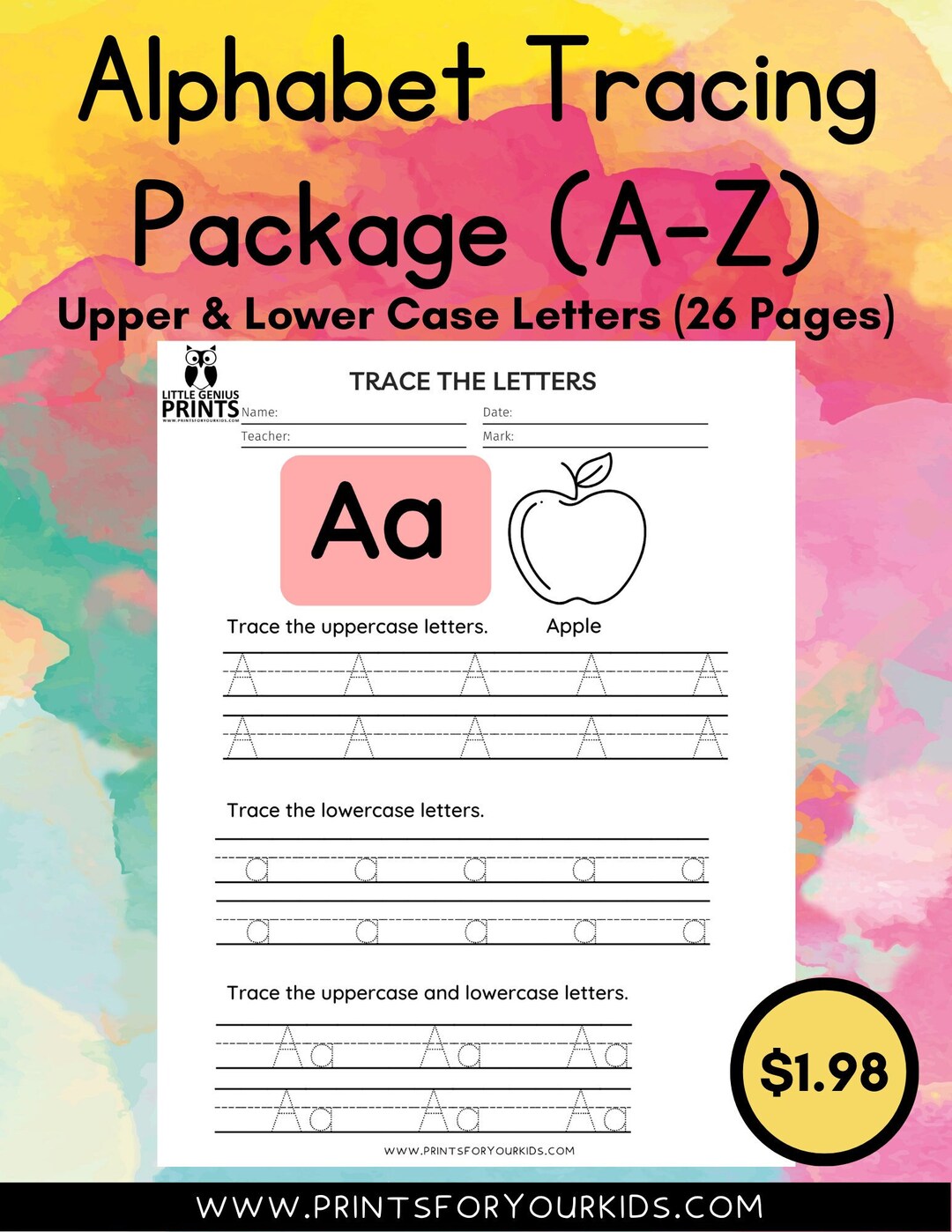 Alphabet Tracing Worksheets Package, Printable Phonics Literacy, ABC ...