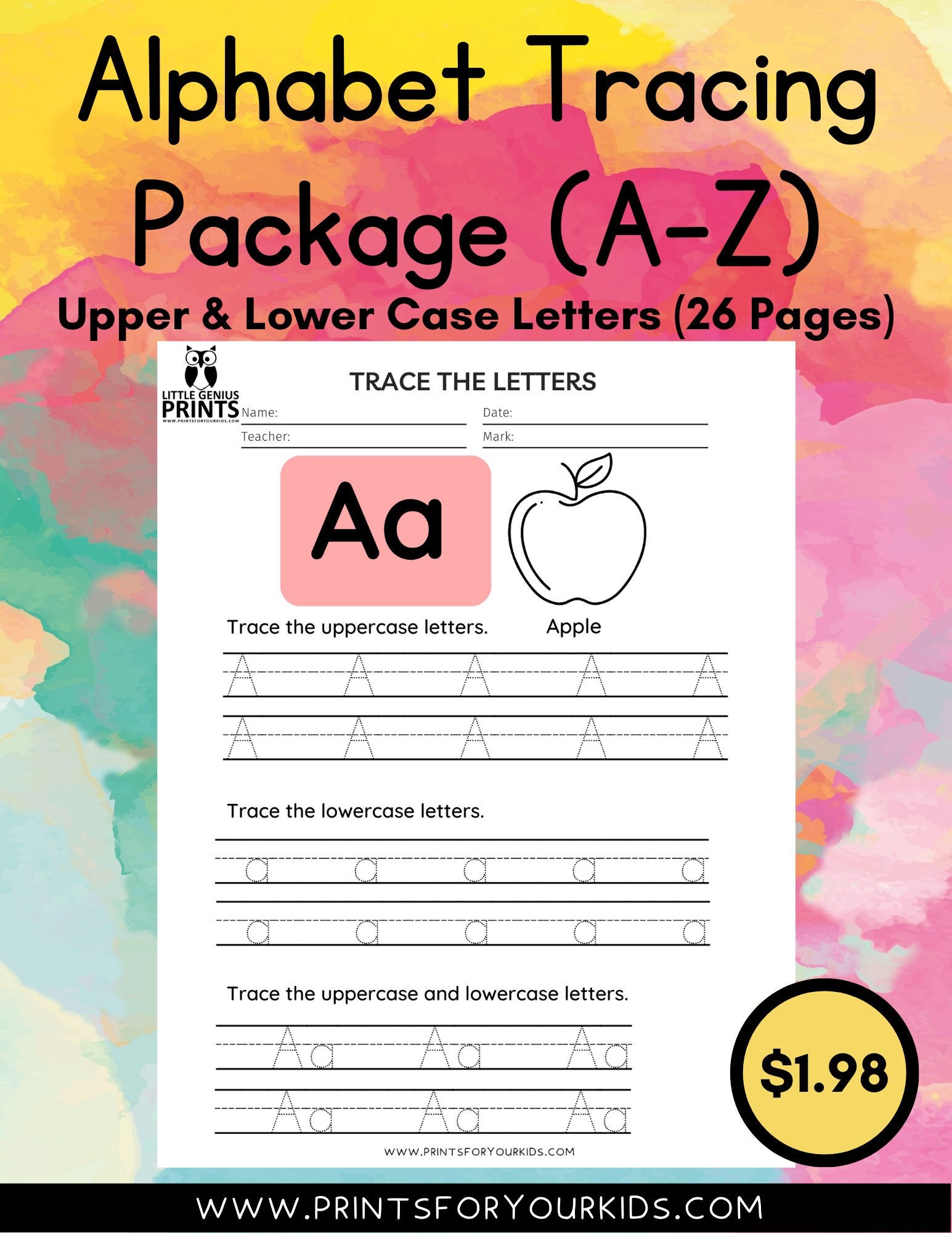 Alphabet Tracing Worksheets Package, Printable Phonics Literacy, ABC ...