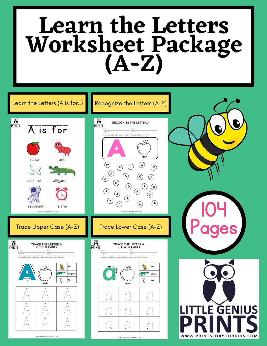 Learn the Letters, Alphabet Worksheets Package, 26 Printables A-Z, ABC ...