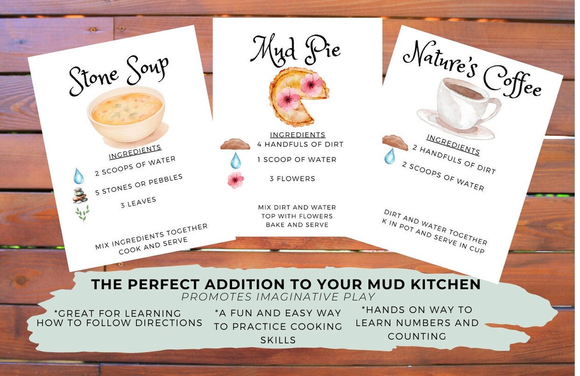 Printable Mud Kitchen Recipe Cards, Mud Kitchen Ideas, Mud Kitchen ...